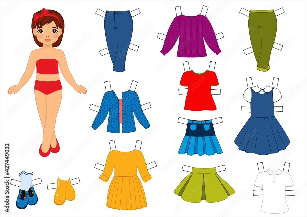 Paper doll with clothes set for kids craft Stock Illustration | Adobe Stock