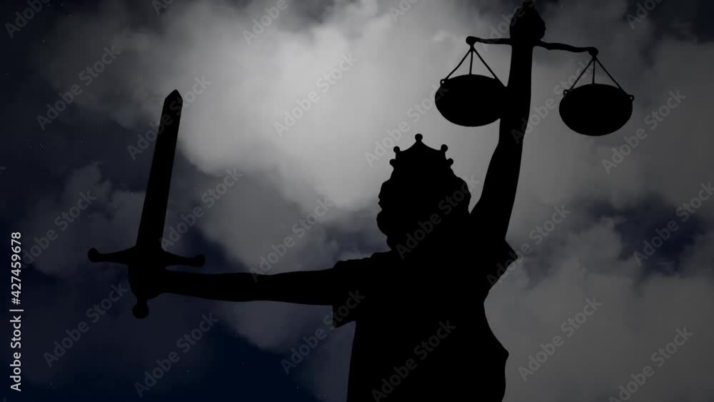Symbol of Judicial System By Night with Crescent Moon and Clouds ...