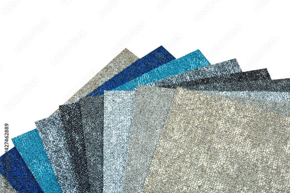 Types and samples of carpets in different colors. Carpets for rooms ...