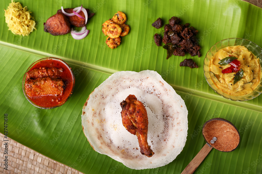 Appam with mutton stew Non-vegetarian sadhya Indian food for Onam sadya ...