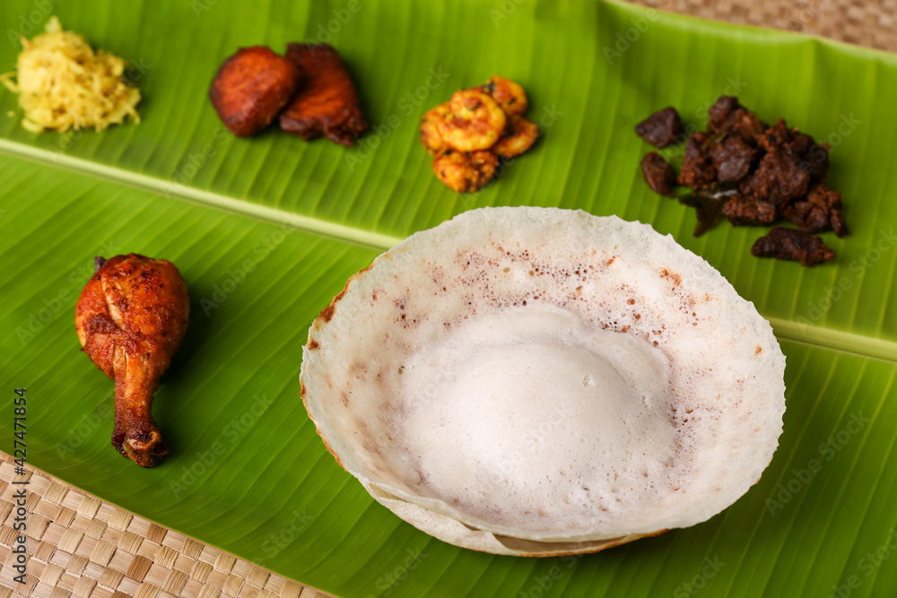 Appam with mutton stew Non-vegetarian sadhya Indian food for Onam sadya ...