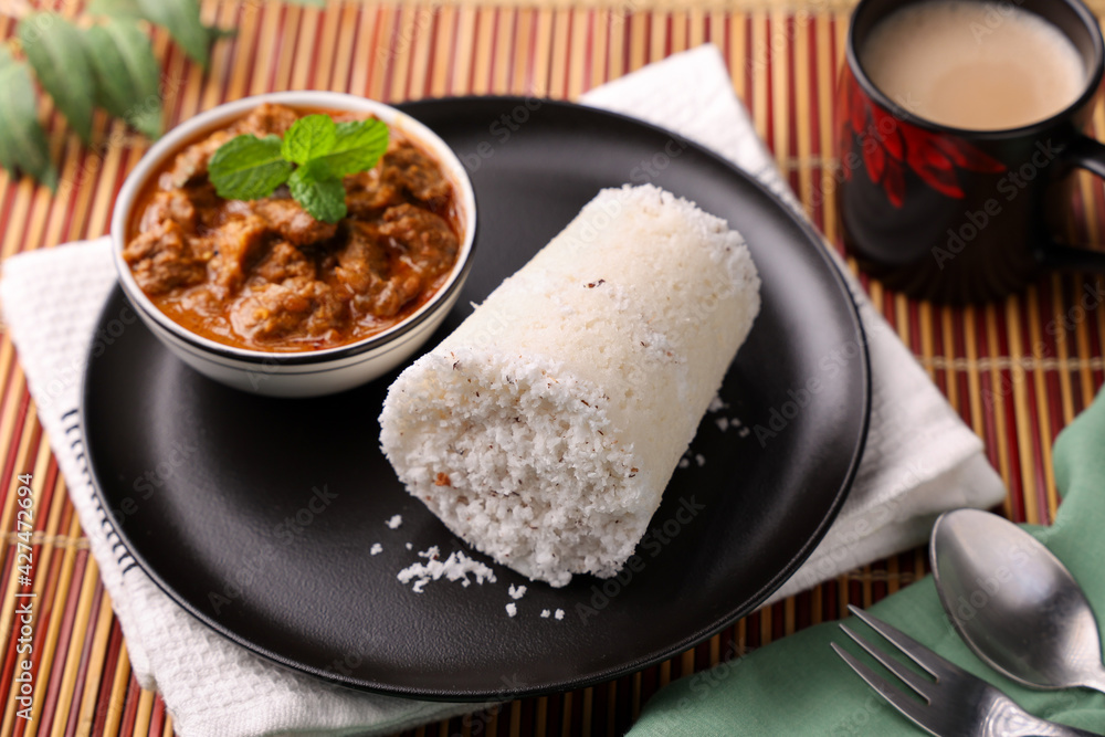 Beef curry , White rice Puttu, Pittu and tea south Indian breakfast ...