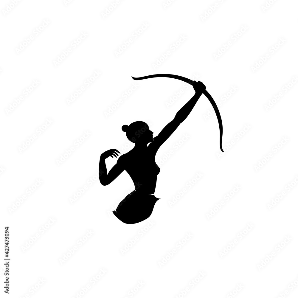 Woman Archer Silhouette, Illustration a Fantasy Woman Archer with a Bow ...