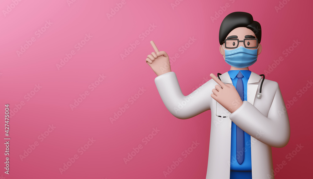 Doctor man pointing fingers, 3d rendering. Stock Illustration | Adobe Stock