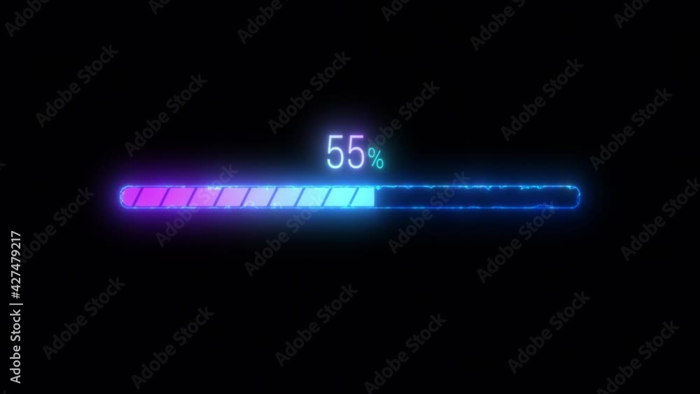 Neon glowing Loading progress bar downloading barloading screen pixelated progress animation ...