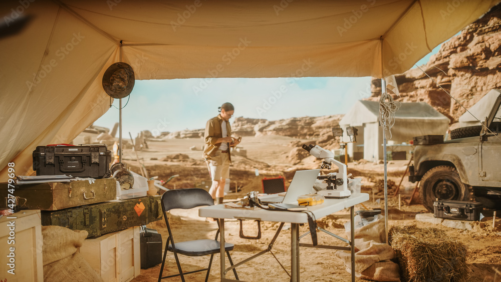 Archaeological Digging Site: Male Archaeologist Doing Indigenous ...