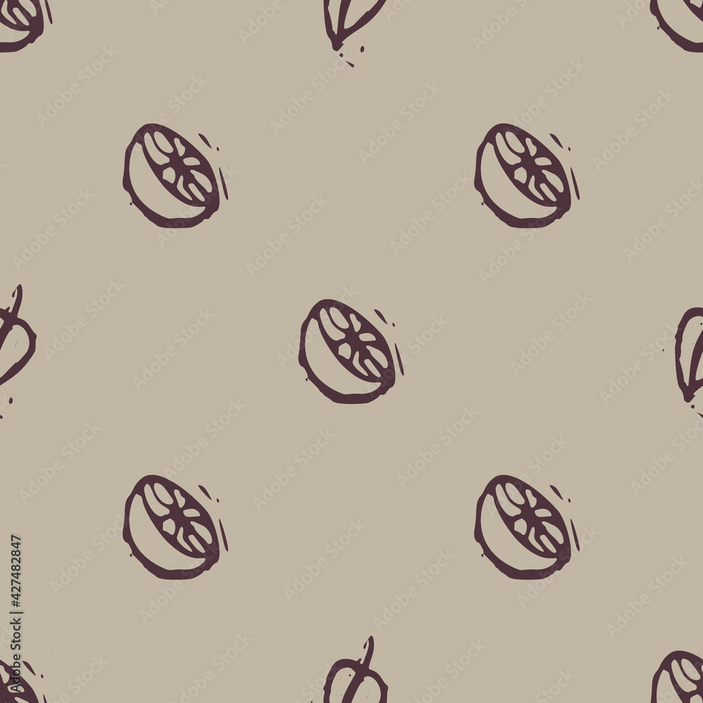 Handmade carved garden orange fruit block print seamless pattern ...