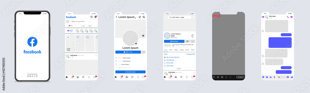 Facebook. Facebook mockup. Facebook mobile App interface template on ...