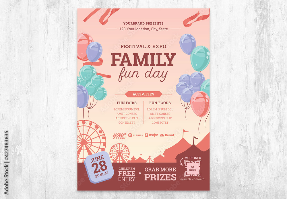 Family Fun Day Poster Flyer for Birthday Party Carnival Event Stock ...