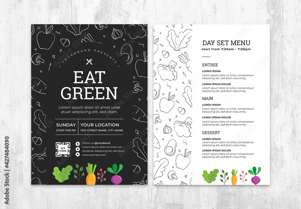 Vegan Food Menu Card for Restaurant and Bar with Black Chalkboard Style ...