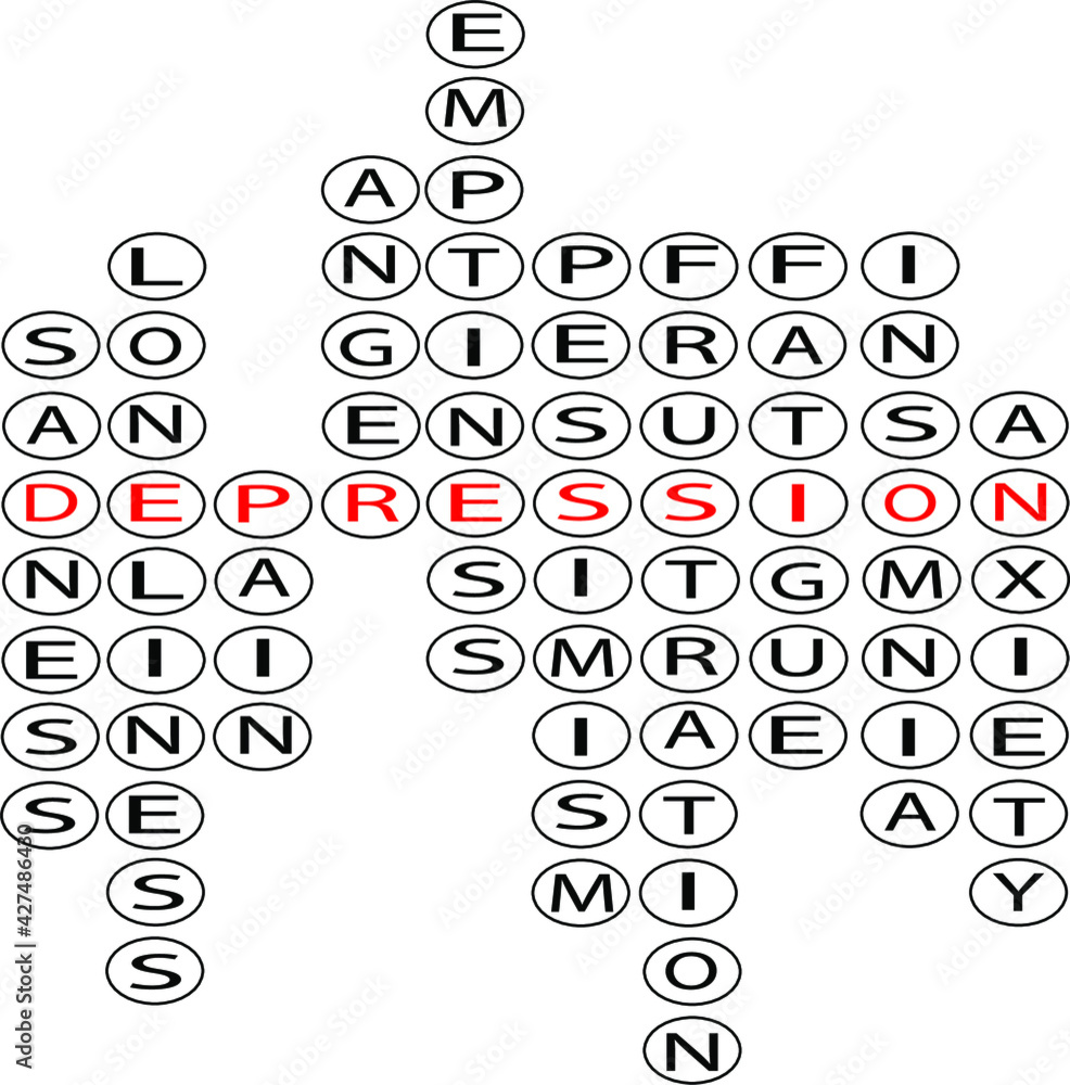 Depression anxiety concept word search crossword puzzle vector model ...