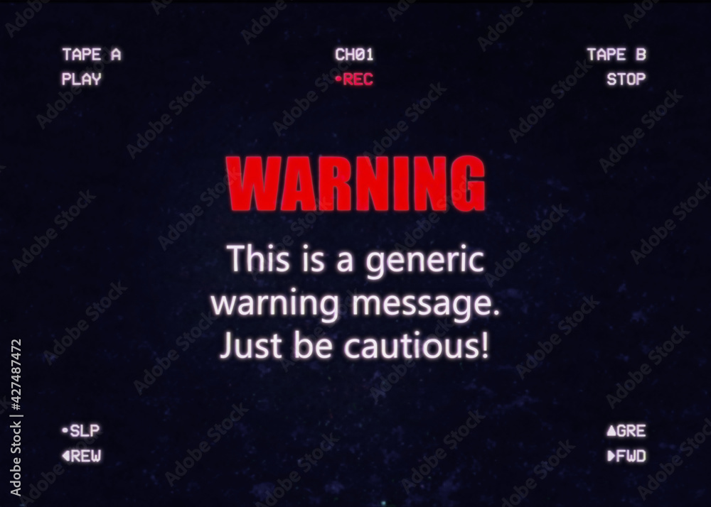 A VHS tape screen capture showing a funny text: warning (in red), this ...