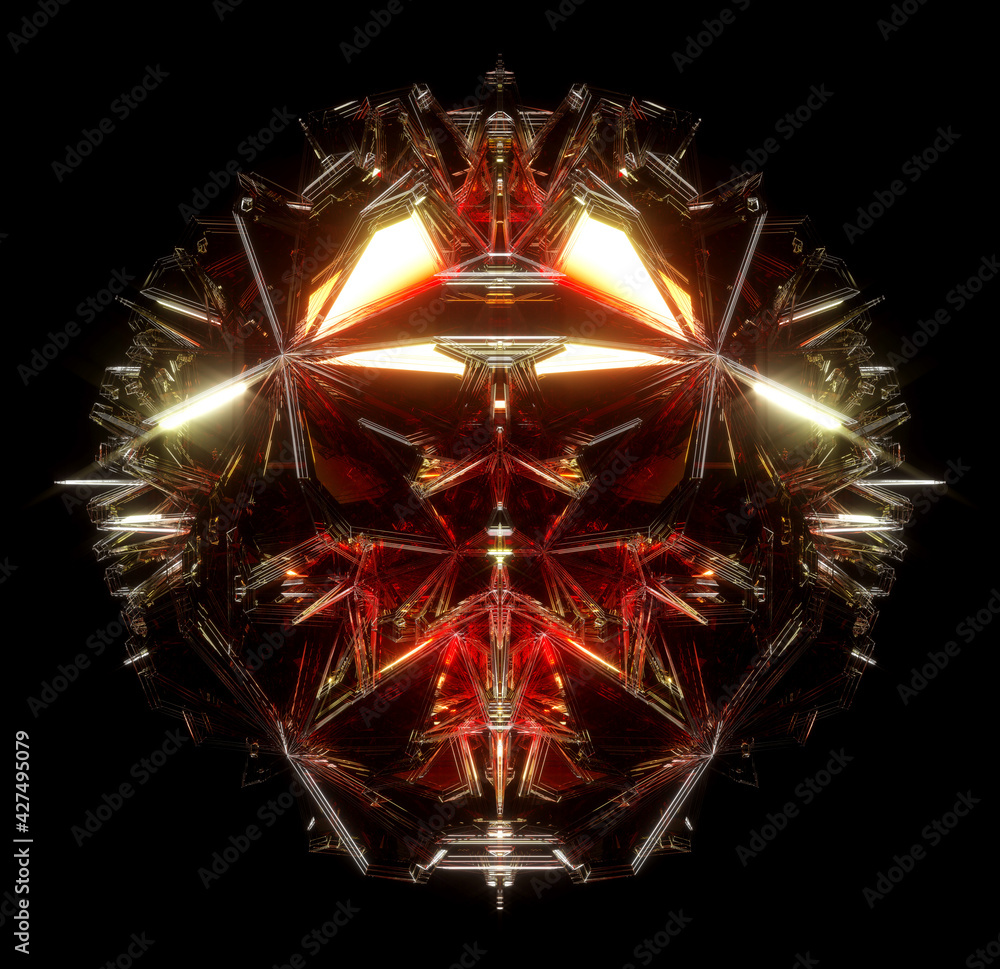 3d render of abstract art with surreal alien secret box or fractal ...