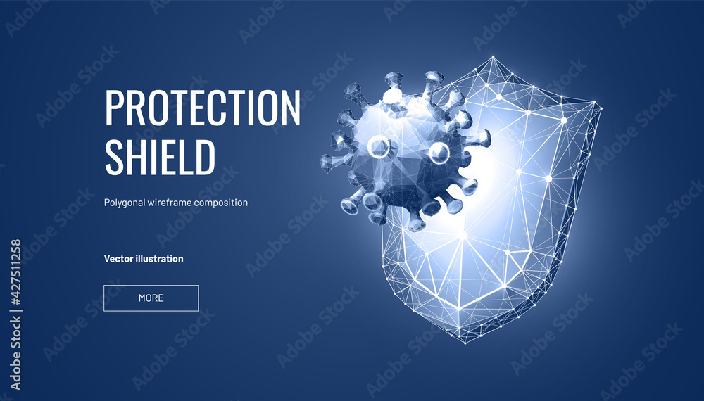 Shield virus protection in futuristic style for landing page. Digital ...
