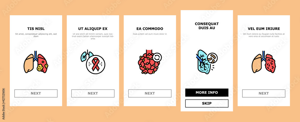 Respiratory Disease Onboarding Mobile App Page Screen Vector. Lungs ...