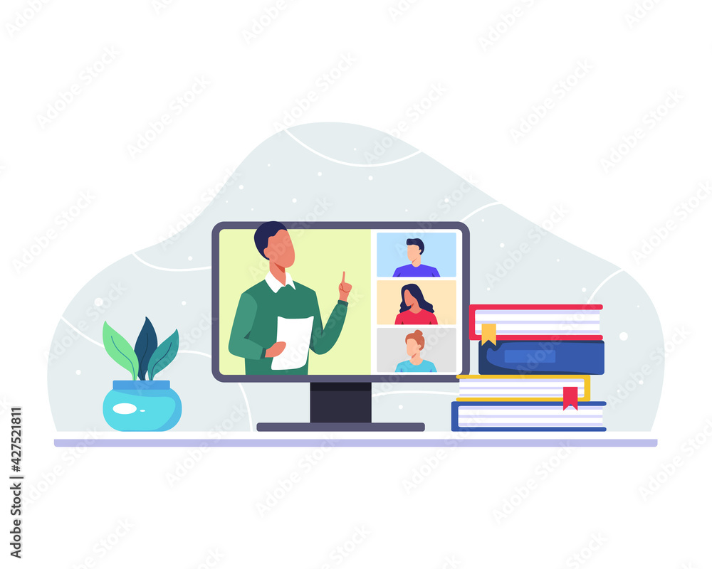 Online class meeting concept. Male teacher teaching his college ...