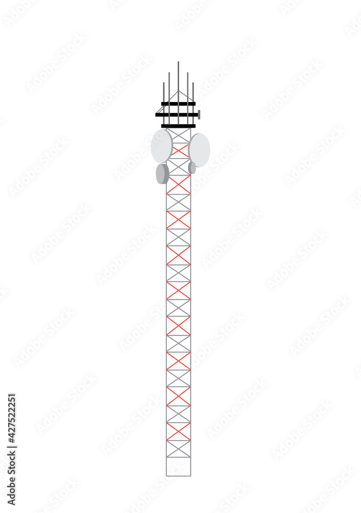 Telecommunication tower for global connection, flat vector illustration ...