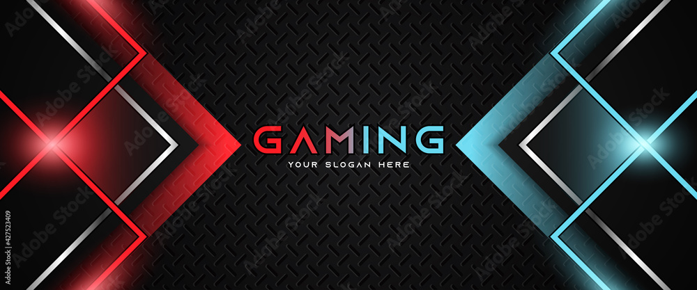 Futuristic red and blue abstract gaming banner design template with ...