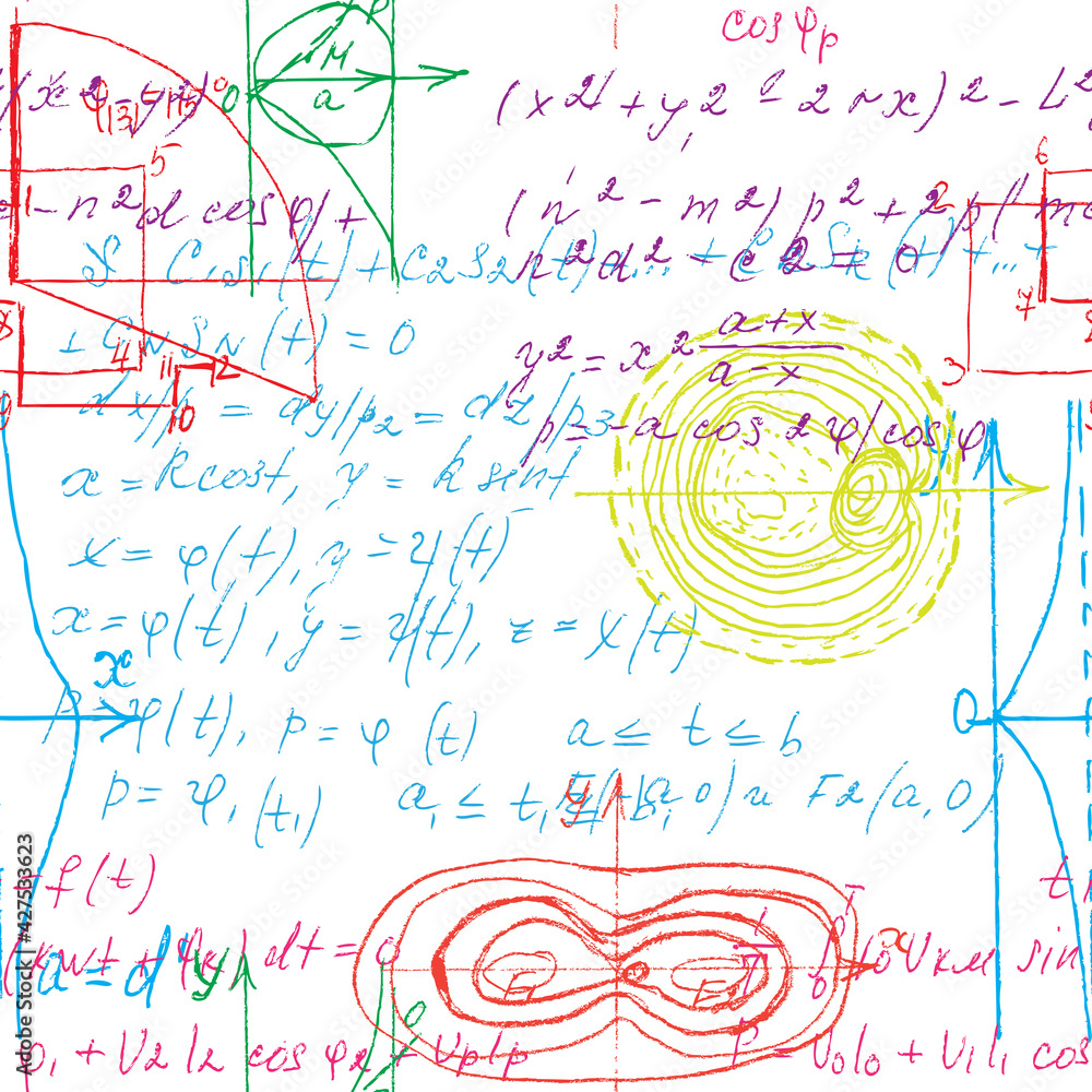 Mathematical seamless texture in colour with handwritten math, algebra ...