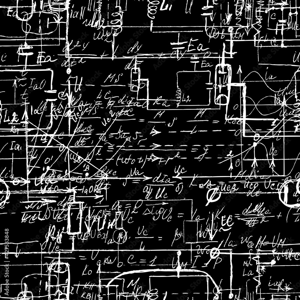 Scientific seamless texture with handwritten formulas and electronic ...