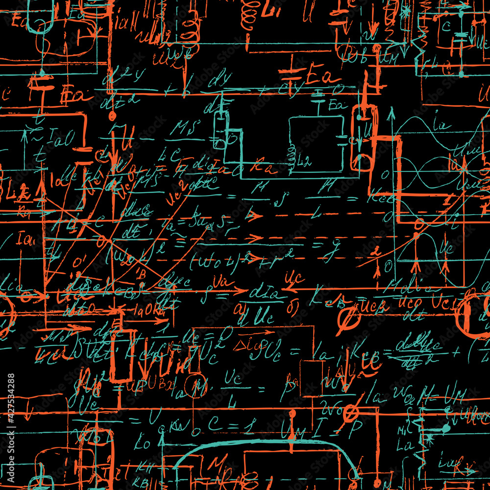 Scientific seamless color background with handwritten mathematical and ...