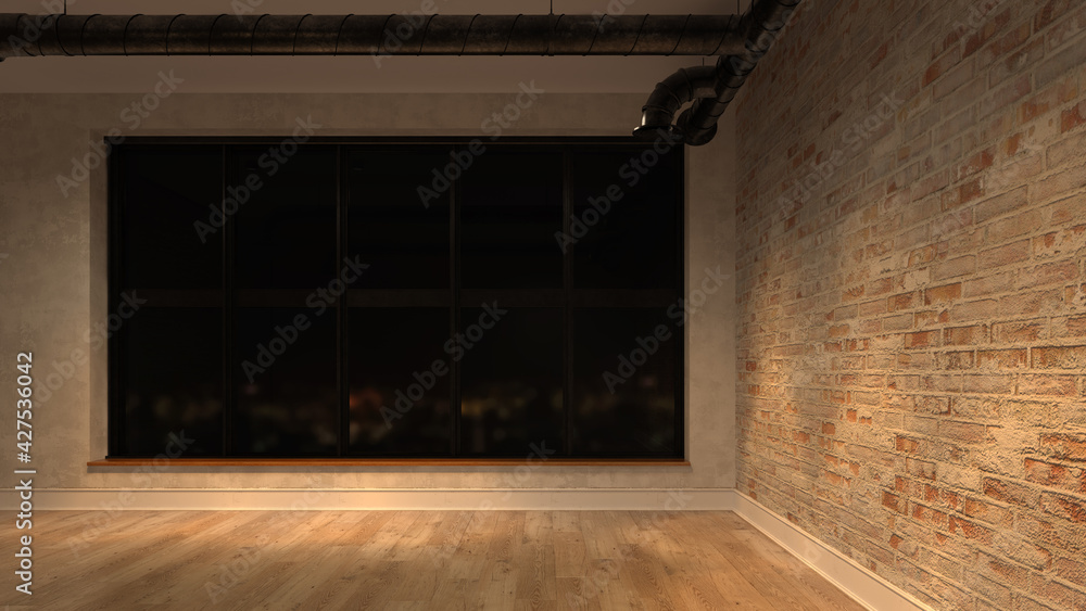 Interior empty room night view 3 D rendering Stock Illustration | Adobe ...