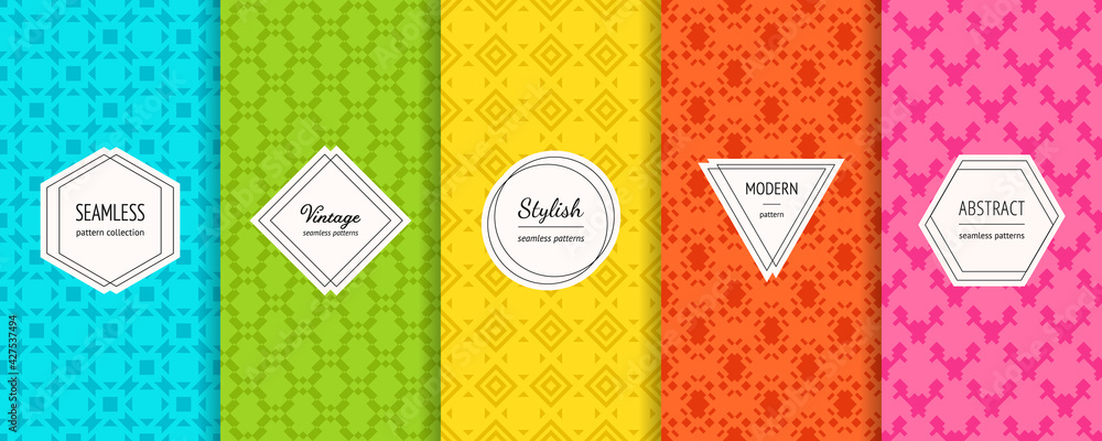 Vector geometric seamless patterns collection. Set of bright colorful ...