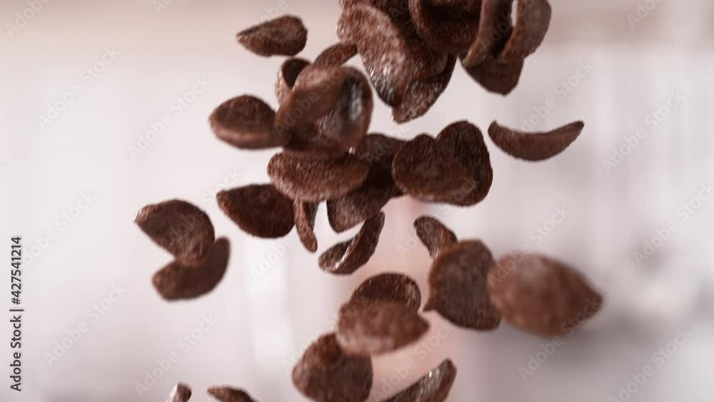 Cocoa Shell-Shaped Cereals Falling Down in Slow Motion and Macro ...