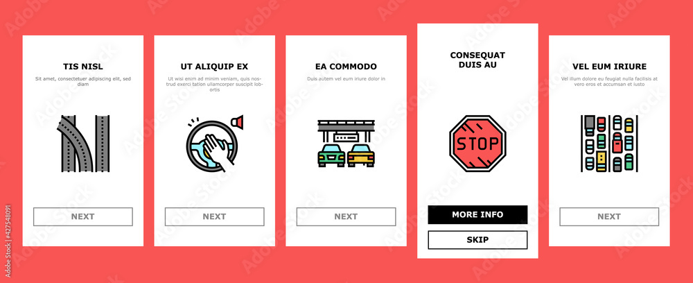 Traffic Jam Transport Onboarding Mobile App Page Screen Vector. Broken ...