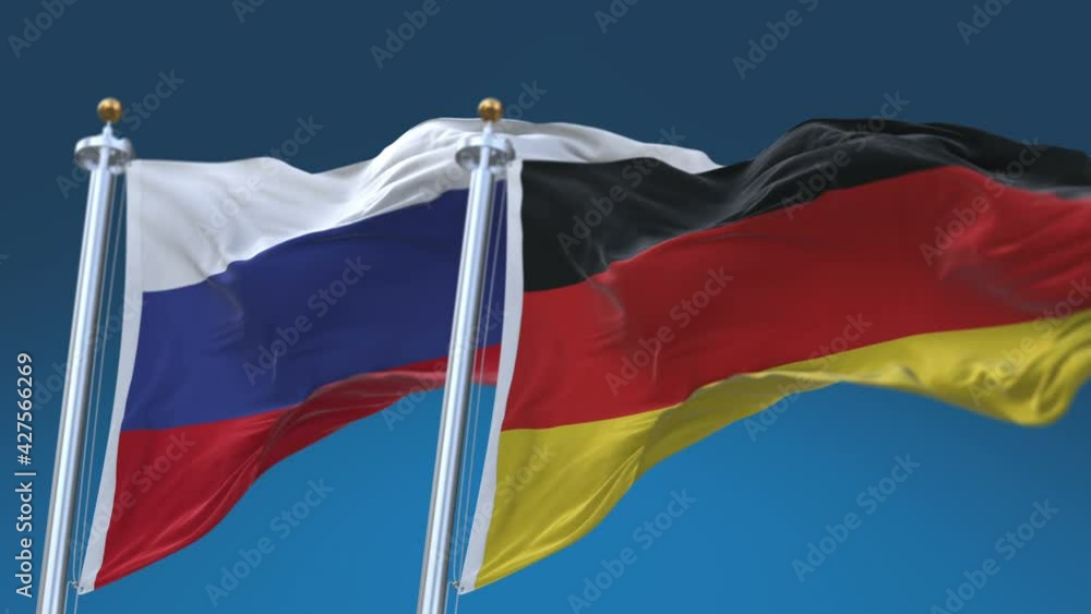 4k Seamless Germany and Russia Flags with blue sky background;A fully ...