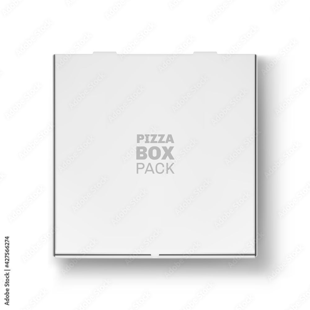 Front view of closed pizza box pack mockup. Blank white cardboard box ...
