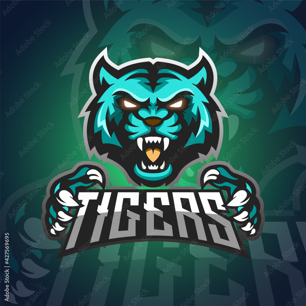 Vector illustration Green Tiger logo mascot Stock Vector | Adobe Stock