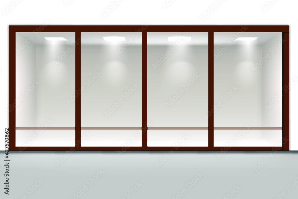 Vetor de Store front. View from outside to empty shop boutique interior ...