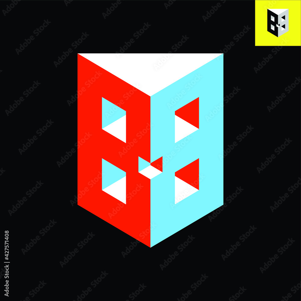 Letter B 3D Logo Mirrored twin Letter B monogram logo design in stylish ...