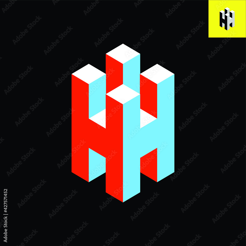 Letter H 3D Logo Mirrored twin Letter H monogram logo design in stylish ...