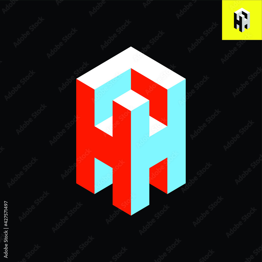 Letter H 3D Logo Mirrored twin Letter H monogram logo design in stylish ...