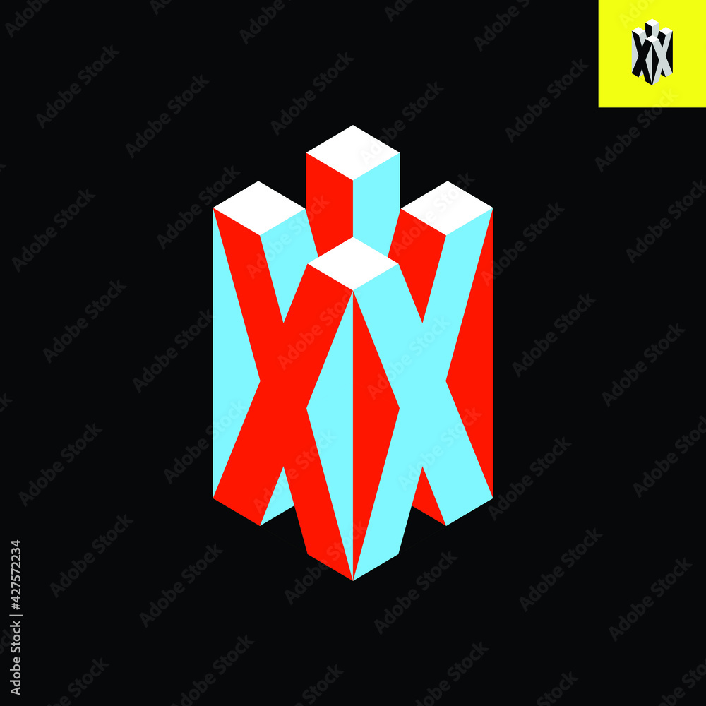 Letter X 3D Logo Mirrored twin Letter X monogram logo design in stylish ...