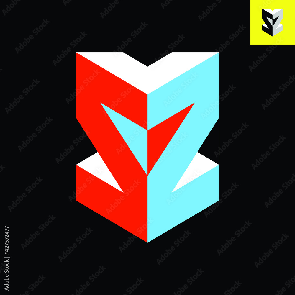 Letter Z 3D Logo Mirrored twin Letter Z monogram logo design in stylish ...