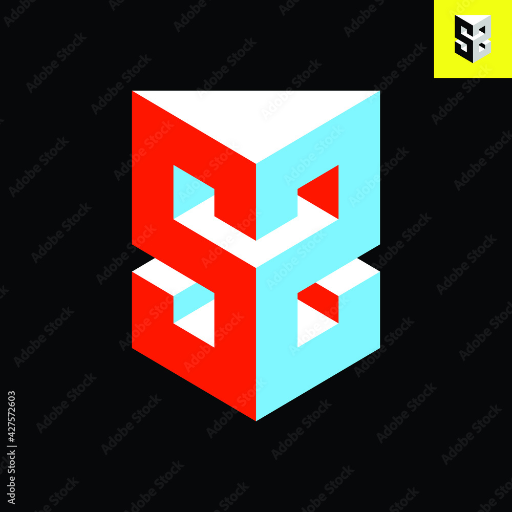 Letter S 3D Logo Mirrored twin Letter S monogram logo design in stylish ...