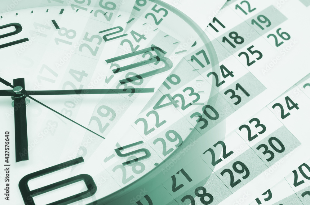 Clock and calendar pages. Time concept. Stock Photo | Adobe Stock