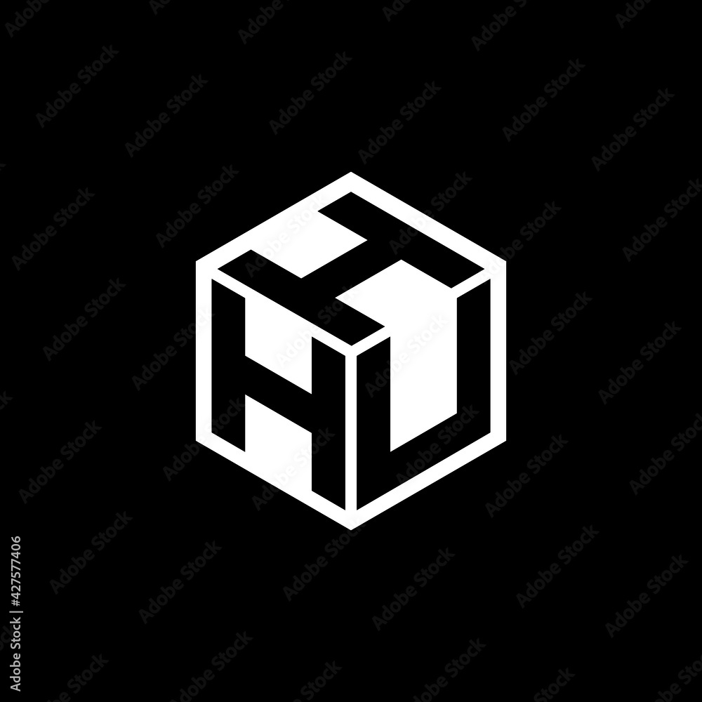 HUH letter logo design with black background in illustrator, cube logo ...