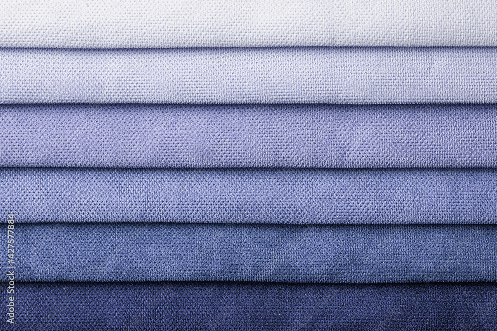 Swatch of woven textile shade and gradient of blue colors, background ...