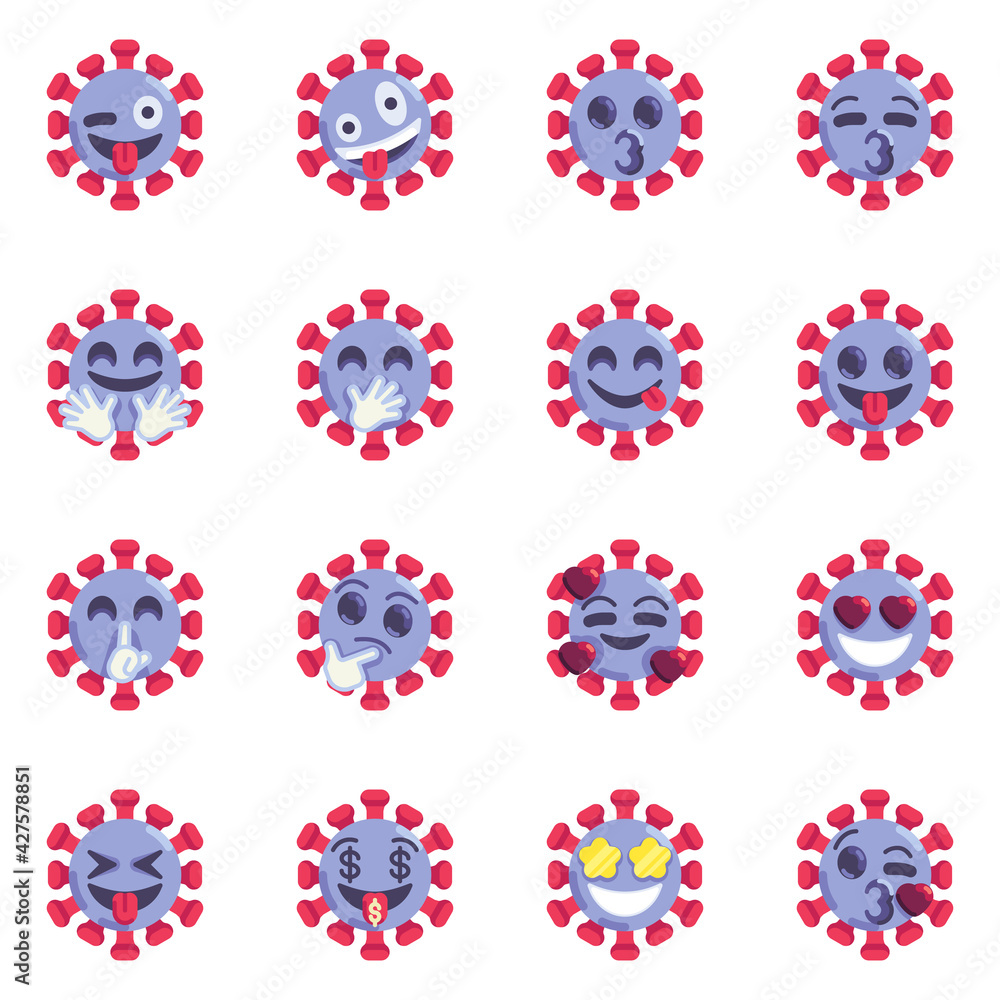 Virus emoticon collection, flat icons set Stock Vector | Adobe Stock