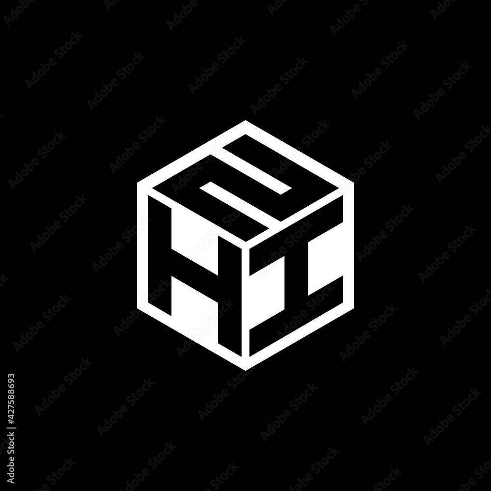 HIN letter logo design with black background in illustrator, cube logo ...