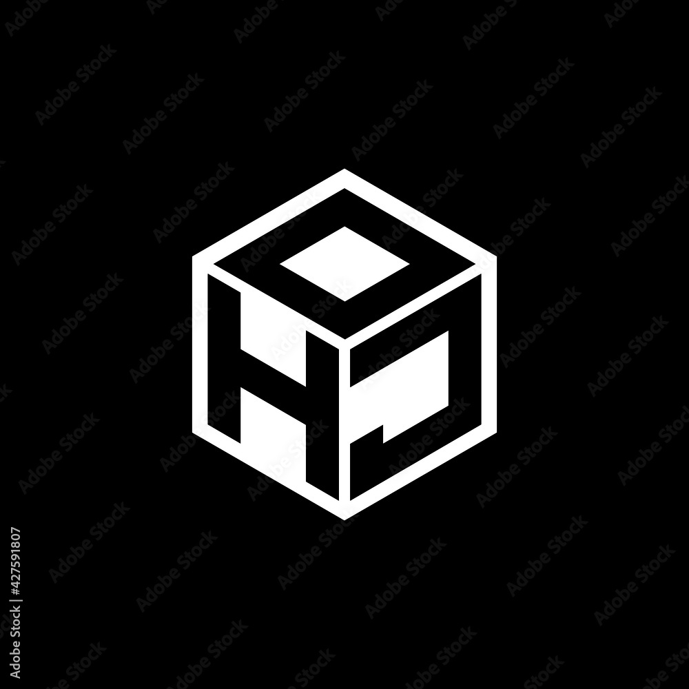 HJO letter logo design with black background in illustrator, cube logo ...