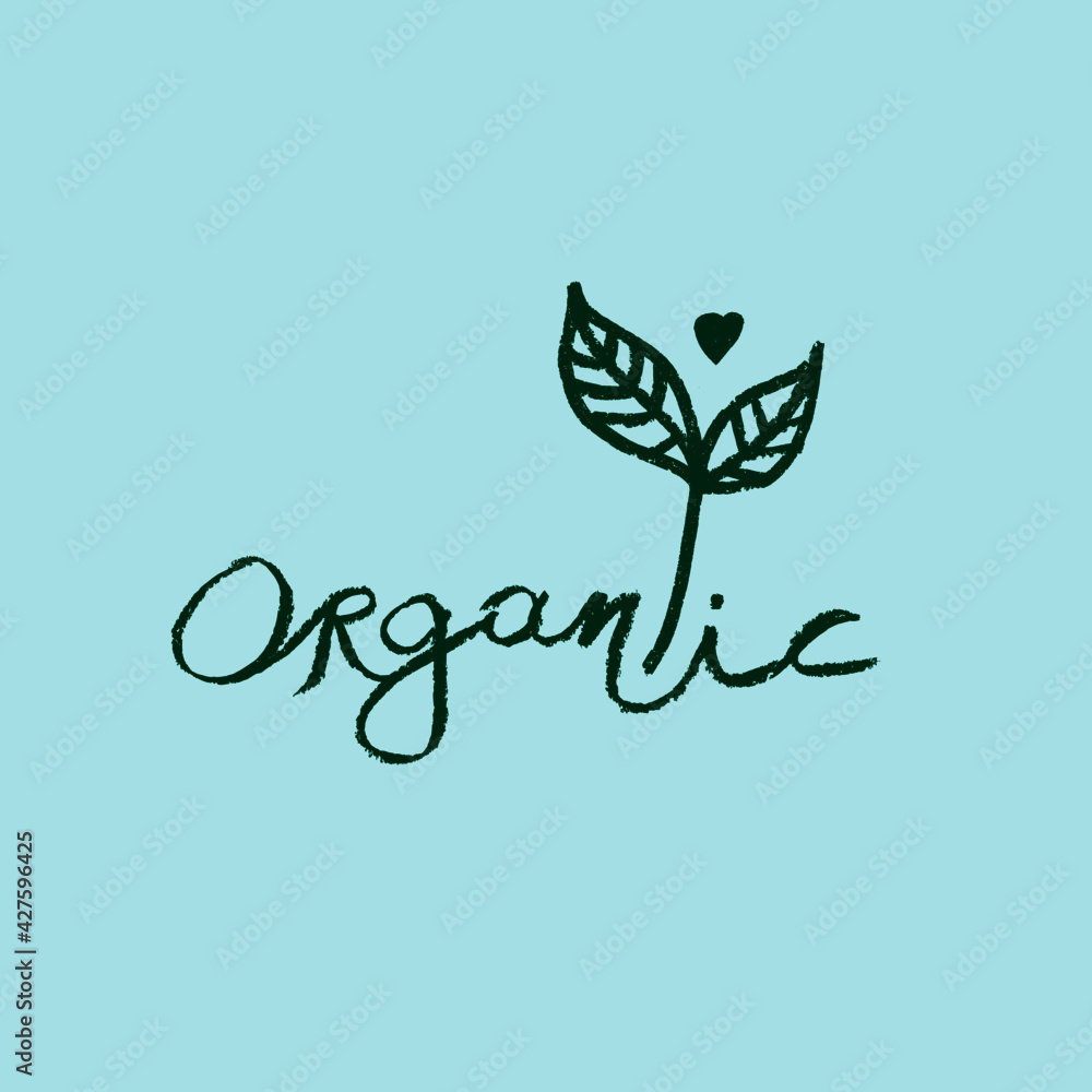 Vector organic symbol in trendy hand-drawn style. Microgreens sign, eco ...