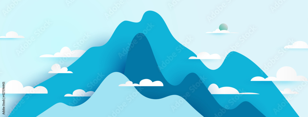 Mountains nature landscape scenery banner background paper art style ...