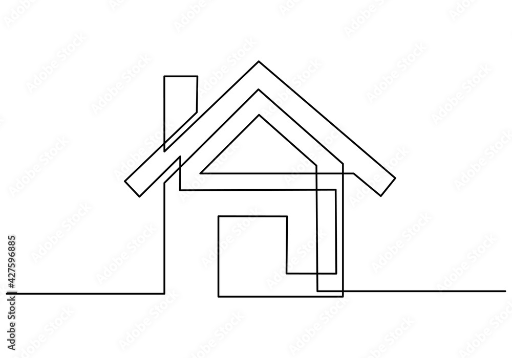 Continuous line drawing of house with chimneys. Home architectural ...