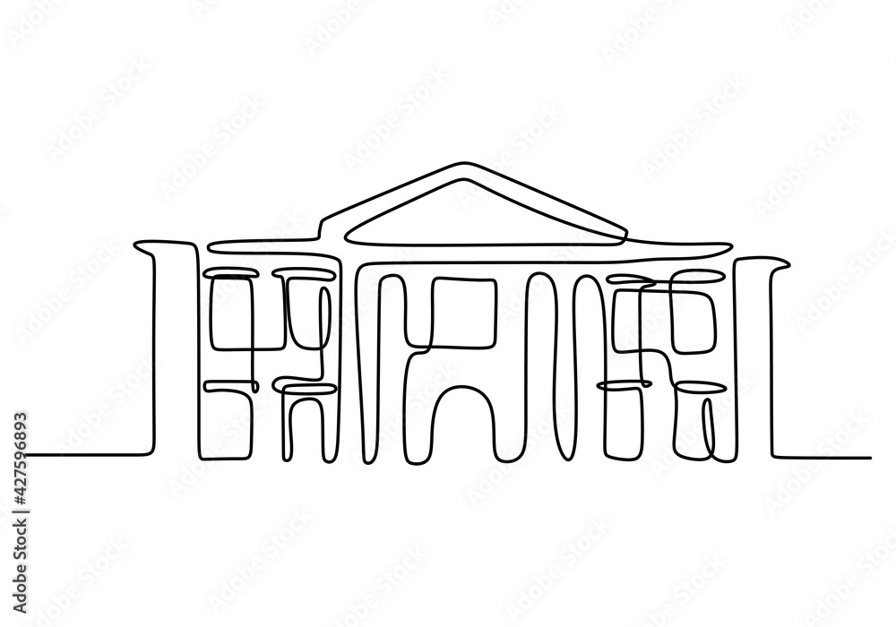 Continuous line drawing of house with two floors, residential building ...