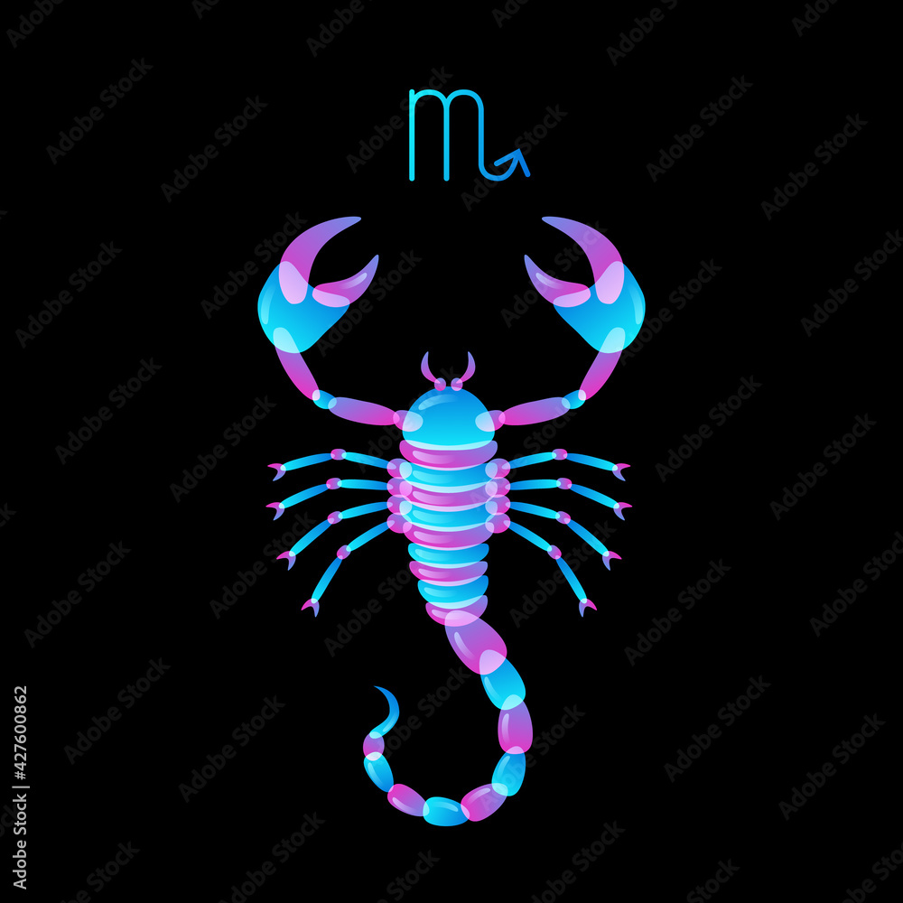 Zodiac sign scorpio neon on black background, horoscope. Stock vector ...